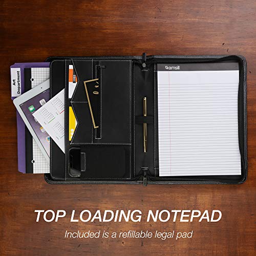 Samsill Zippered Portfolio Organizer, Vegan Leather Business Portfolio Notebook, Work Organizer. Notepad, Tablet iPad (Upto 10.1") Phone & Business Cards Holder, Professional Padfolio for Women & Men