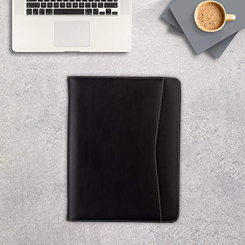 Samsill Zippered Portfolio Organizer, Vegan Leather Business Portfolio Notebook, Work Organizer. Notepad, Tablet iPad (Upto 10.1") Phone & Business Cards Holder, Professional Padfolio for Women & Men
