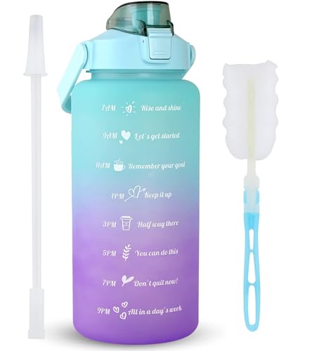 Mint Berry Half Gallon Water Bottle with Time Marker - 64 oz Water Bottle with Straw - Big Water Bottle - Large Water Bottle (Blue Purple Gradient)