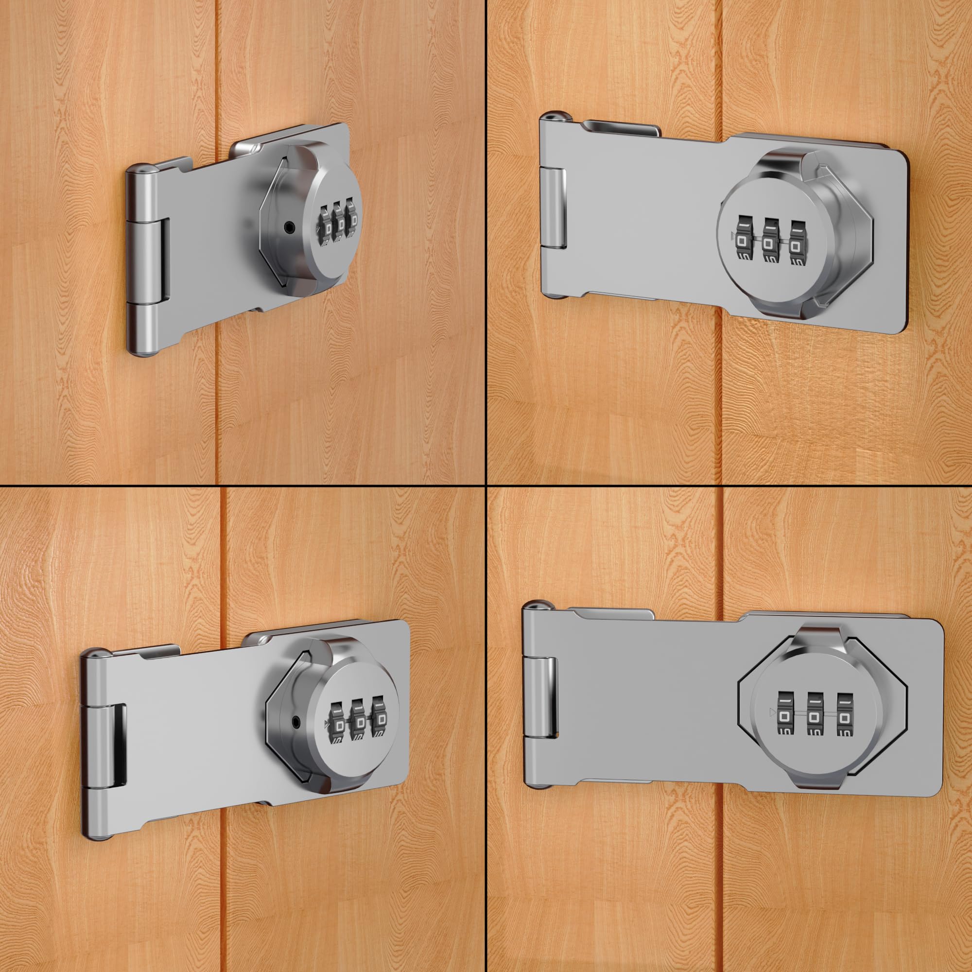 Keyless Combination Lock 3-Digit Combination Lock for Doors & Drawers Twist Knob Hasp Latch Lock with Password Code Zinc Alloy Latch for Kitchen Cabinets, Drawers, Cupboards (Silver)