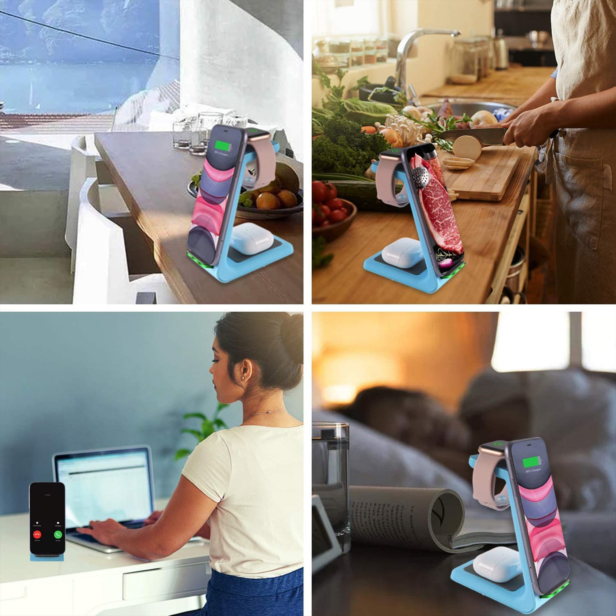 Wireless Charging Station, 3 in 1 Fast Wireless Charger Stand Dock Compatible with iPhone 15/15 Plus/15 Pro Max/14/13/13 Pro/13 Pro Max/12/12 Pro/11/XR/XS Max, iWatch Series SE/6/5/4/3/2,AirPods 2/Pro