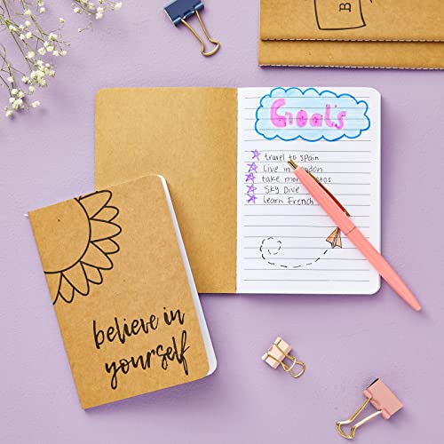 12 Pack A6 Kraft Paper Notebooks, Happy Journal for Kids, Teens, and Girls, 80 Lined Pages (4 x 5.75 In)