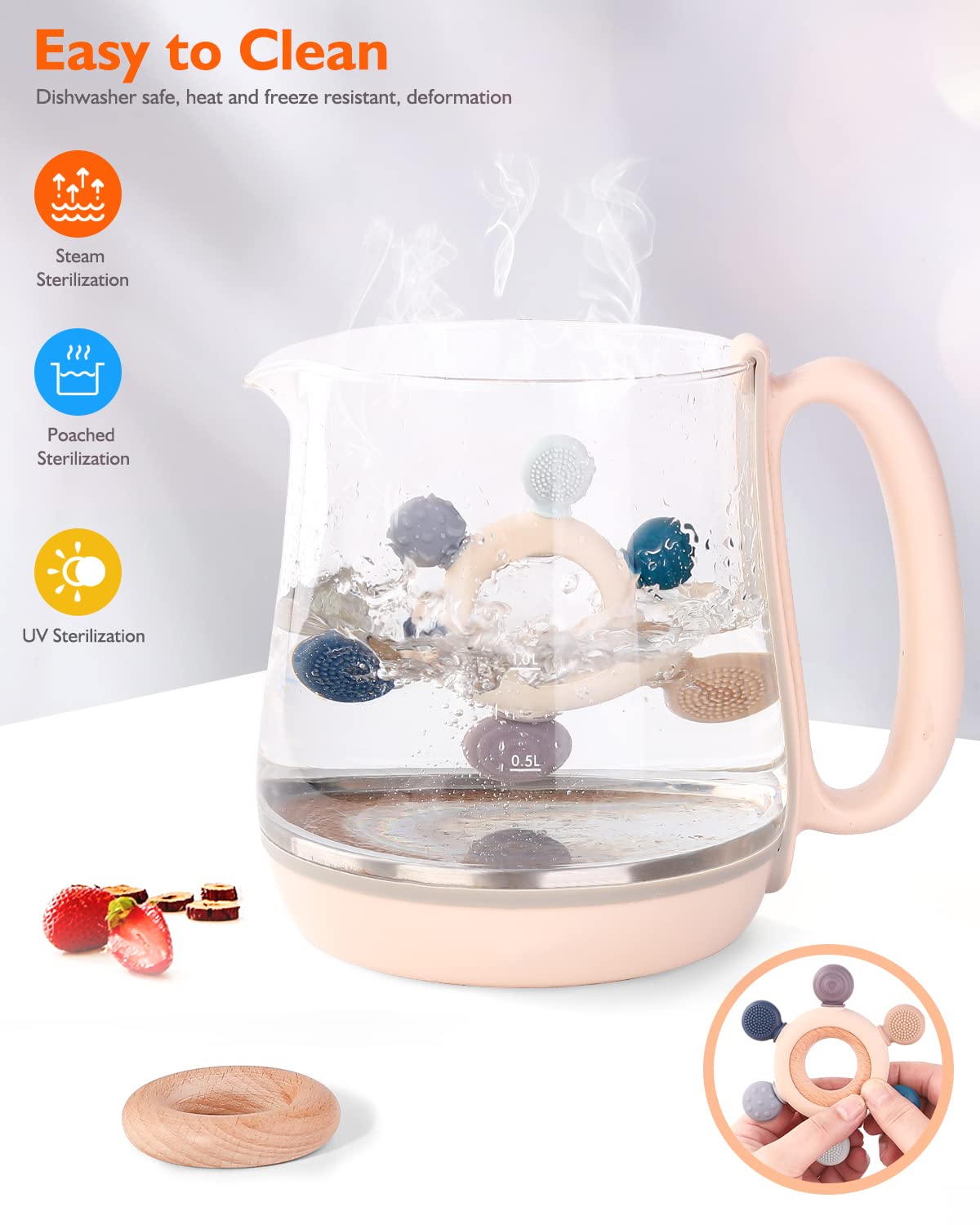 akolik Baby Teething Toys for Babies 0-6 6-12 Months Rudder Teether BPA Free with Wooden Ring Silicone Chewable Teether Help with Teething Pain Relief (Helm A)