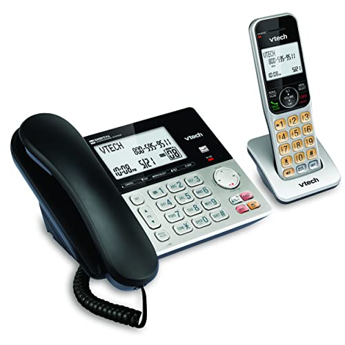 VTECH VG208 DECT 6.0 Corded/Cordless Phone for Home with Answering Machine, Call Blocking, Caller ID, Large Backlit Display, Duplex Speakerphone, Intercom, Line-Power (Silver/Black)