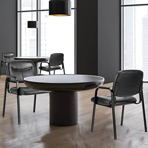 Sweetcrispy Waiting Room Chairs with Padded Arms, PU Leather Stationary Office Guest Chair for Elderly Home Desk Reception Area Conference Room Side Lobby, Black