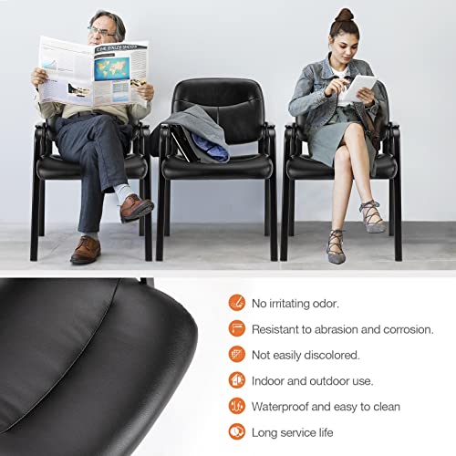 Sweetcrispy Waiting Room Chairs with Padded Arms, PU Leather Stationary Office Guest Chair for Elderly Home Desk Reception Area Conference Room Side Lobby, Black