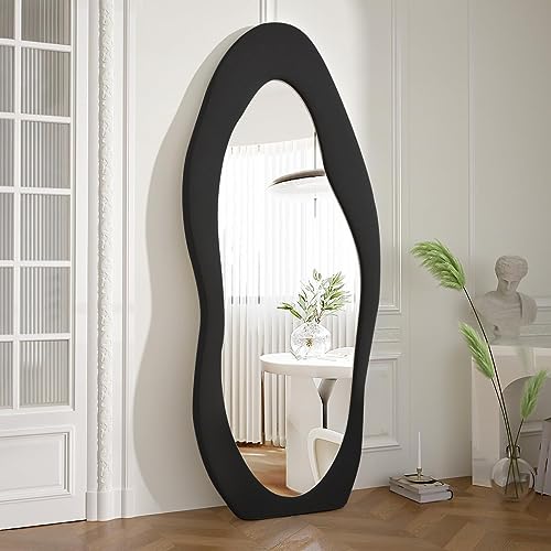 VooBang 63"x24" Mirror Full Length, Flannel Cloud Floor Mirror, Wall Mounted Mirror, Hanging or Leaning Against Wall for Bedroom, Living Room Full Body Mirror, Black