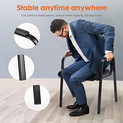 Sweetcrispy Waiting Room Chairs with Padded Arms, PU Leather Stationary Office Guest Chair for Elderly Home Desk Reception Area Conference Room Side Lobby, Black