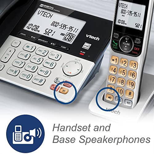 VTECH VG208 DECT 6.0 Corded/Cordless Phone for Home with Answering Machine, Call Blocking, Caller ID, Large Backlit Display, Duplex Speakerphone, Intercom, Line-Power (Silver/Black)