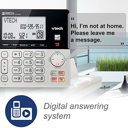 VTECH VG208 DECT 6.0 Corded/Cordless Phone for Home with Answering Machine, Call Blocking, Caller ID, Large Backlit Display, Duplex Speakerphone, Intercom, Line-Power (Silver/Black)