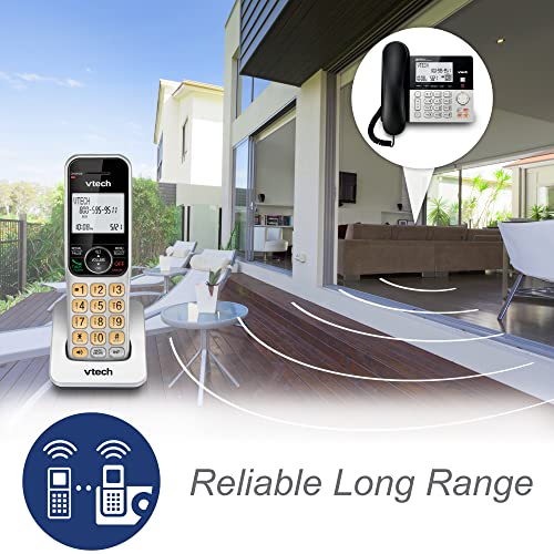 VTECH VG208 DECT 6.0 Corded/Cordless Phone for Home with Answering Machine, Call Blocking, Caller ID, Large Backlit Display, Duplex Speakerphone, Intercom, Line-Power (Silver/Black)
