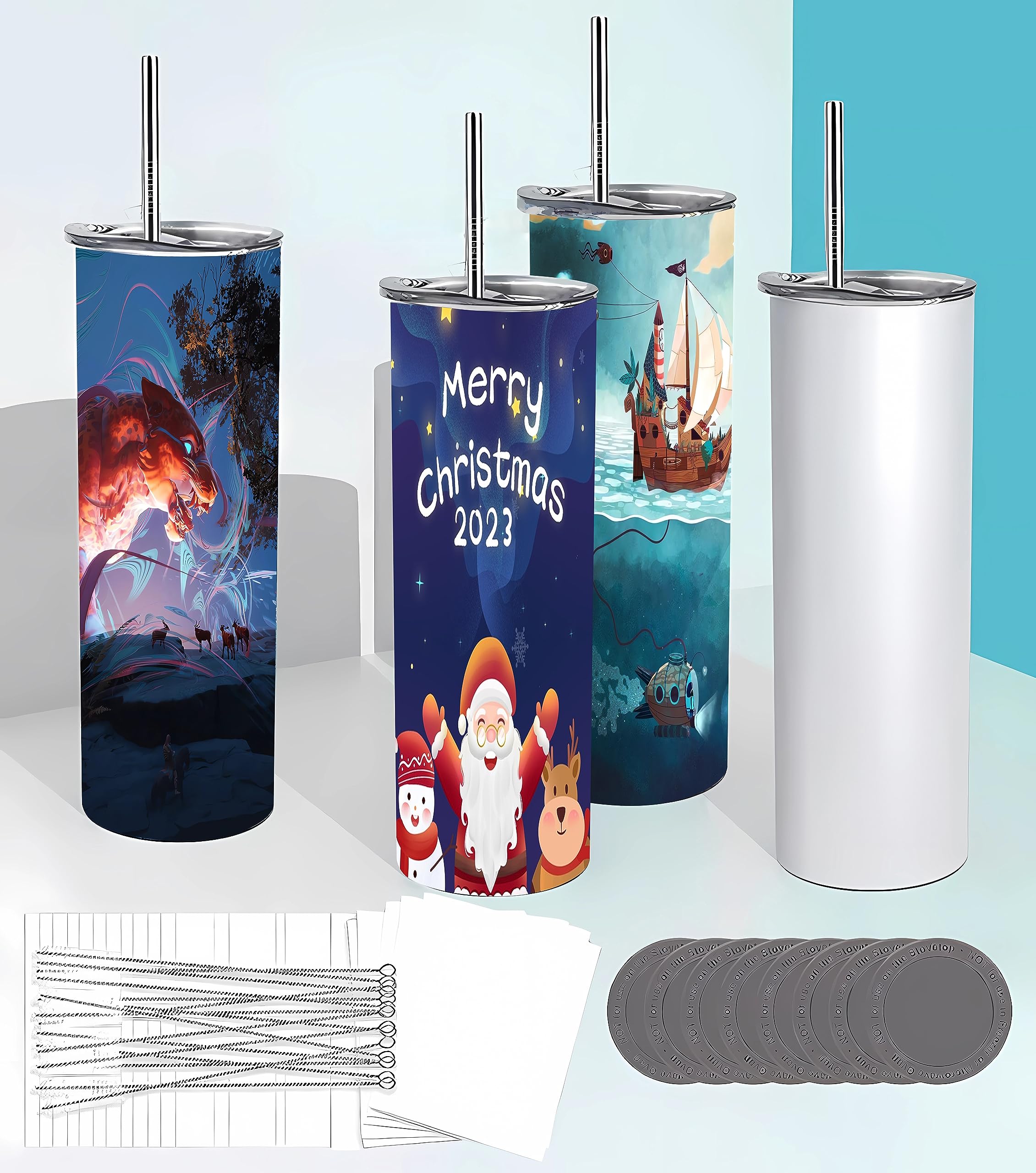 SVZIOOG Sublimation Tumblers bulk 20 oz Skinny,4 Pack Stainless Steel Double Wall Insulated Straight Sublimation Tumbler Cups Blank White with Lid, Individually Box,Polymer Coating for Heat Transfer