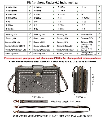 S-ZONE Crossbody Cell Phone Purse Wristlet Wallets for Women RFID Blocking Phone Wallet with 2 Straps
