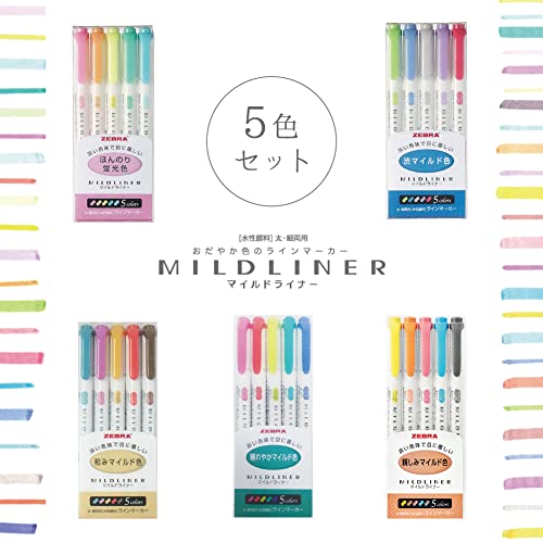 ZEBRA MILD LINER, Double Sided Highlighter, 5 Set (WKT7-5C)