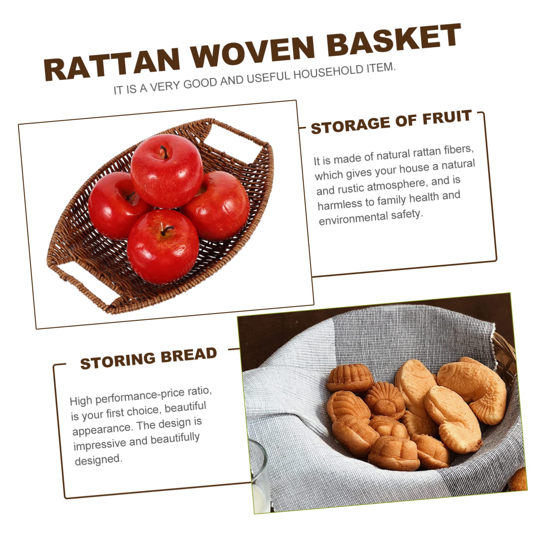 Angoily Rattan Weaving Storage Basket Fruit Bread Snack Woven Basket Simulated Rattan Elegant Decorative