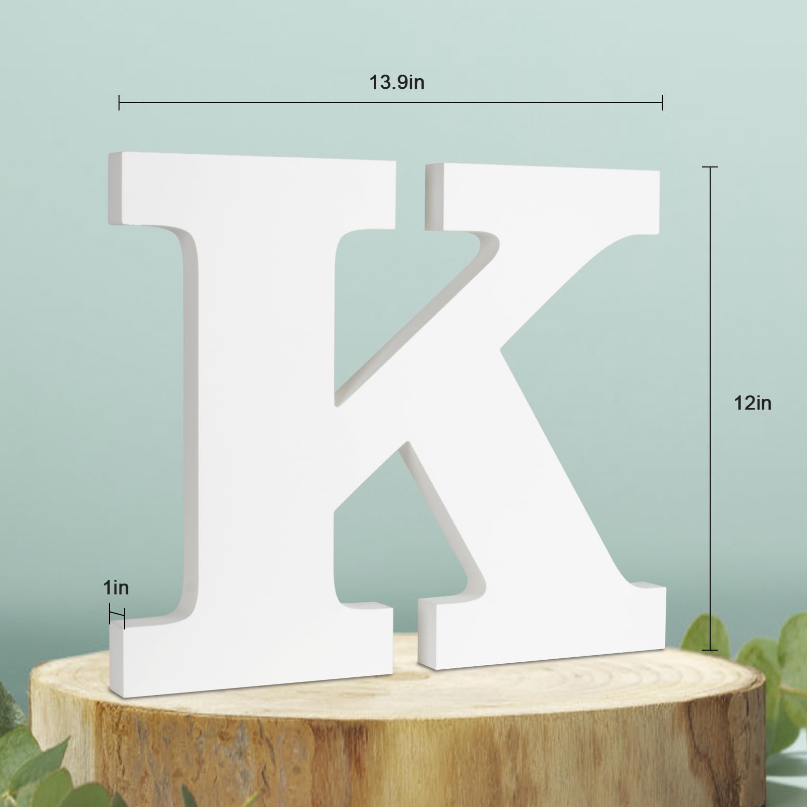 12 Inch White Wood Letters, Extra Large Unfinished Wooden Letters for Wall Decor, Printable Alphabet Letters Free Standing Solid Letters for Home Bedroom Wedding Birthday Party DIY Craft, Letter K
