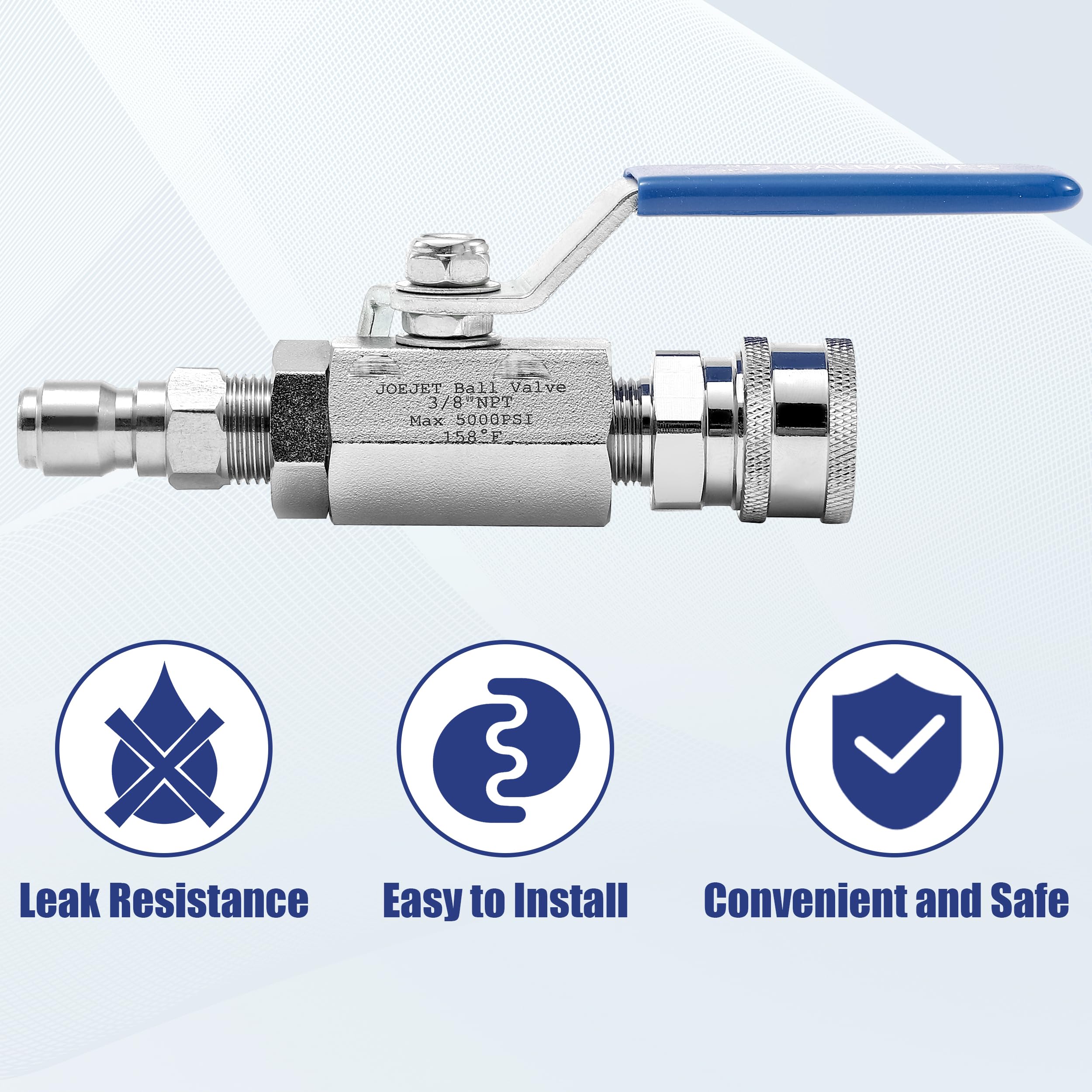 JOEJET High Pressure Washer Ball Valve Kit, 3/8" Quick Connect Ball Valve for Power Washer Hose, 5000 PSI