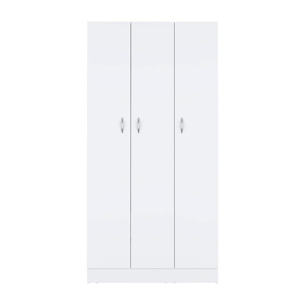 Wardrobe Erie with Four Storage Shelves, Two Drawers and Three Doors -White.