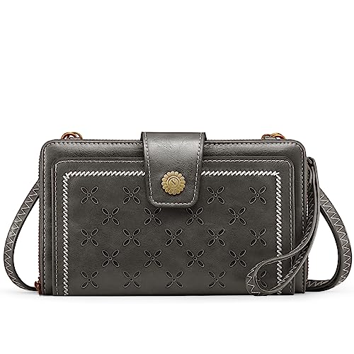S-ZONE Crossbody Cell Phone Purse Wristlet Wallets for Women RFID Blocking Phone Wallet with 2 Straps