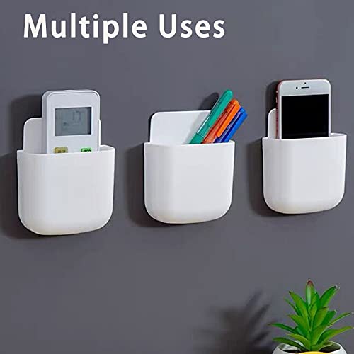 LVYOUIF 3 Pack Remote Control Holder Wall Mount Holders Hole-Free Phone Charging Organizer Pen Storage Containers For Home Office School Supply Storage (White)