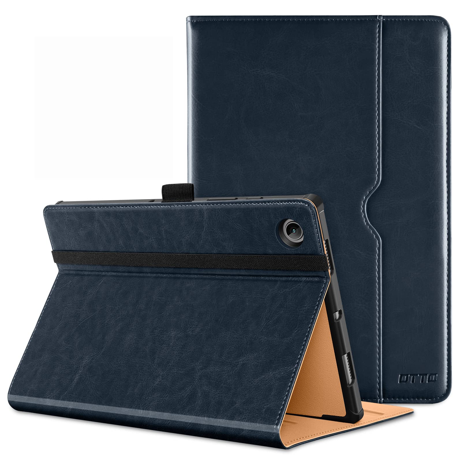 DTTO for Samsung Galaxy Tab A8 10.5 inch Case 2022, Premium Leather Business Folio Stand Cover with 3 Pack HD Tempered Glass Screen Protector for Galaxy Tab A8 10.5" [SM-X200/X205/X207], Blue