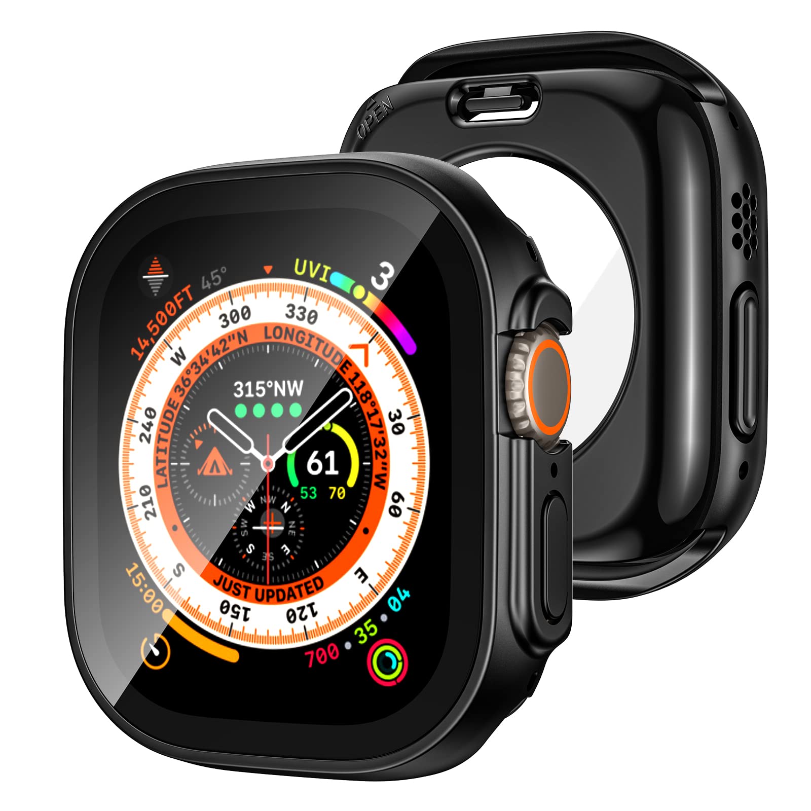 Tensea (2 in 1) for Waterproof Apple Watch Ultra 2/Ultra Screen Protector Case 49mm Accessories, iWatch Protective PC Face Cover Built-in Tempered Glass Film, Front and Back Bumper (49 mm)