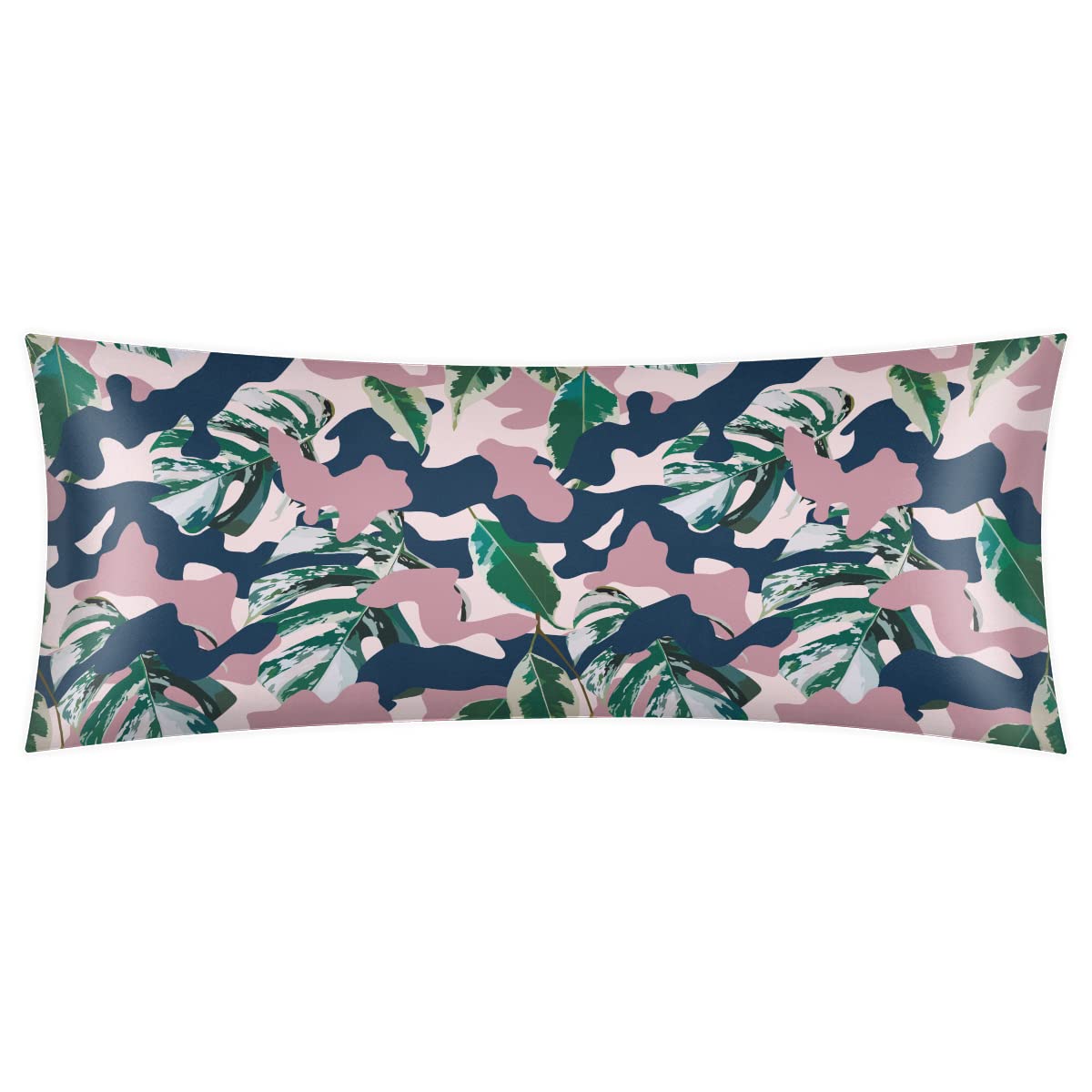 Camouflage Tropical Leaves Satin Body Pillow Pillowcase for Hair and Skin Military Camo Long Body Pillow Case Cover 21x54 Soft Breathable Body Pillow Cases