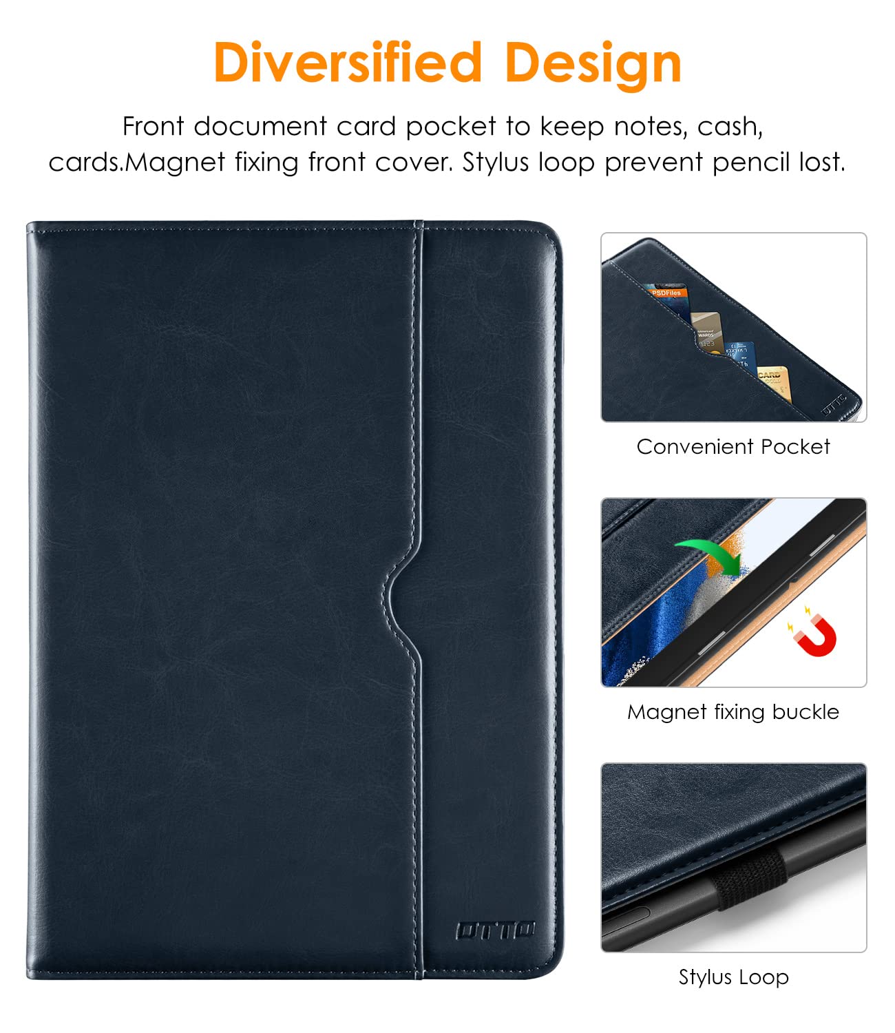 DTTO for Samsung Galaxy Tab A8 10.5 inch Case 2022, Premium Leather Business Folio Stand Cover with 3 Pack HD Tempered Glass Screen Protector for Galaxy Tab A8 10.5" [SM-X200/X205/X207], Blue