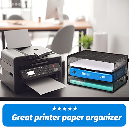 EASEPRES Paper Organizer Tray, 3 Tier Mesh Desk File Organizer Letter Sorter Holder for Home Office, Black