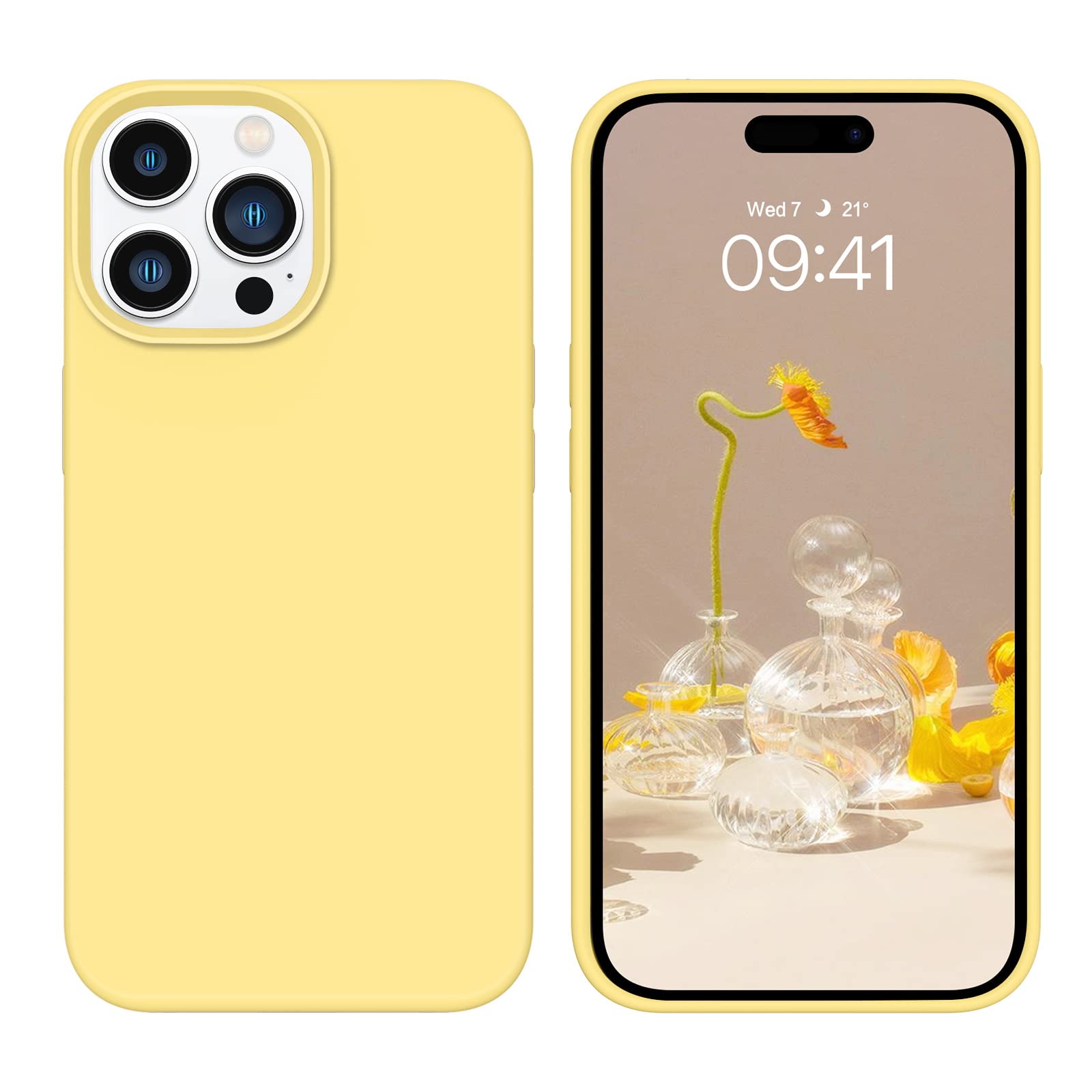 BENTOBEN Compatible iPhone 13 Pro Max Phone Case, Soft Silicone Gel Rubber Bumper Microfiber Lining Hard Back Women Shockproof Protective Cover for iPhone 13 Pro Max 6.7",Yellow