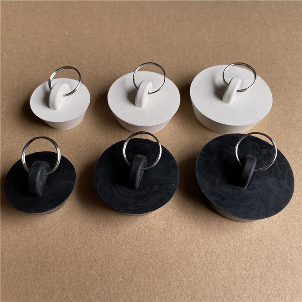 Rubber Sink Plug, Stopper Fit 1-1/8"to 1-5/8" Drain with Hanging Ring for Bathtub Kitchen and Bathroom (3pcs，White)