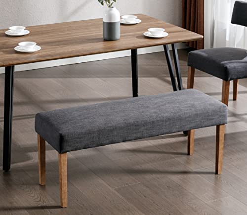 VESCASA Charcoal Linen Upholstered Dining Bench with Natural Wood Legs, 44.5" W Entryway Farmhouse Padded Bench for Dining Room, End of Bed, Kitchen, Living Room, 1 PC