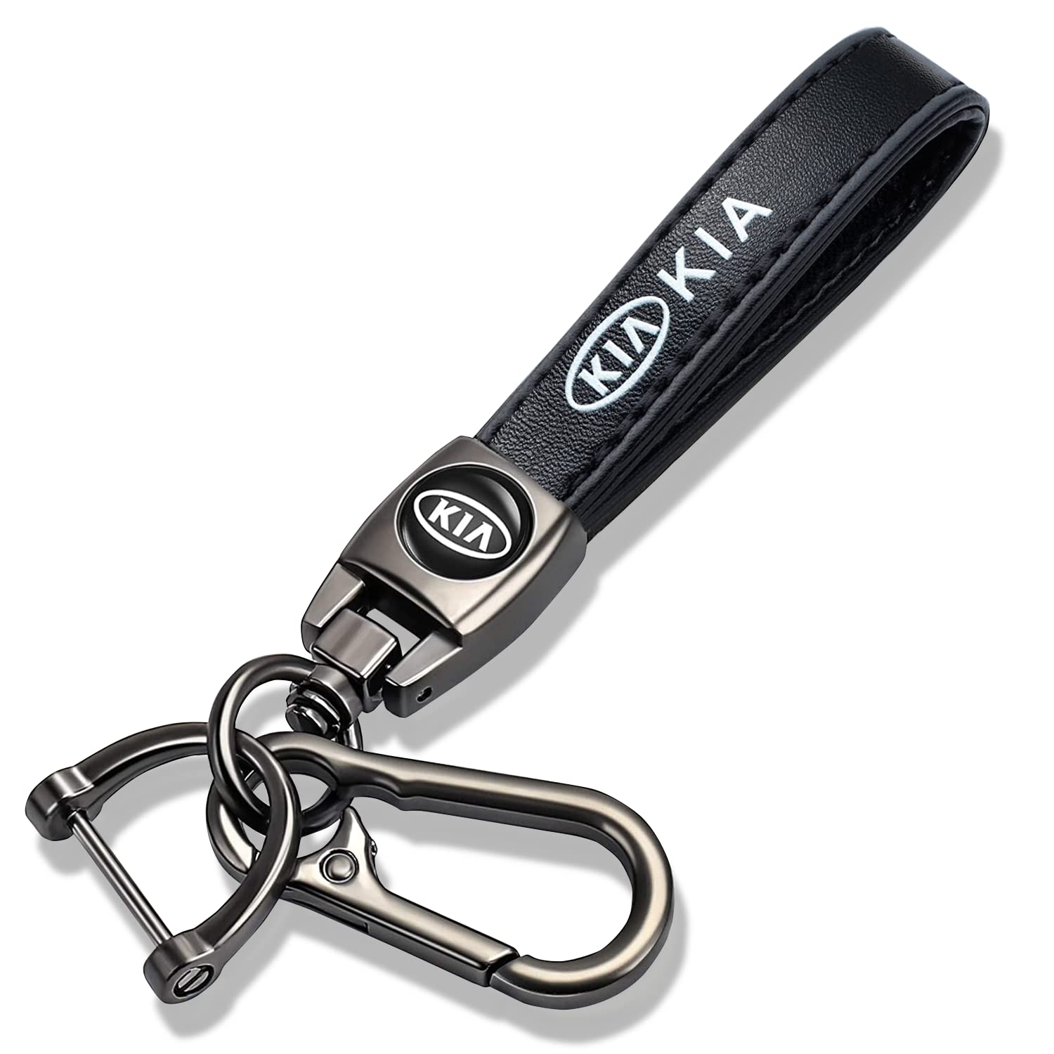 GMPMID Genuine Leather car Keychain Compatible with KIA Soul Stinger Seltos Cadenza K900 Forte Niro Rio Sportage Sorento Key Ring Lanyard Accessories Key Chain Keyring Business Gift Birthday Present