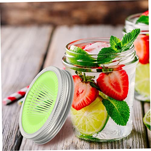 DOITOOL 2pcs Mason Jar Lids Canning Kit Jar Sprouter Lids Sprouting Jar Strainer Lids Sprouting Strainer Screen Sprout Maker for Home Sprouting Lid Sprouting Jar Lids Green Glass Bottle