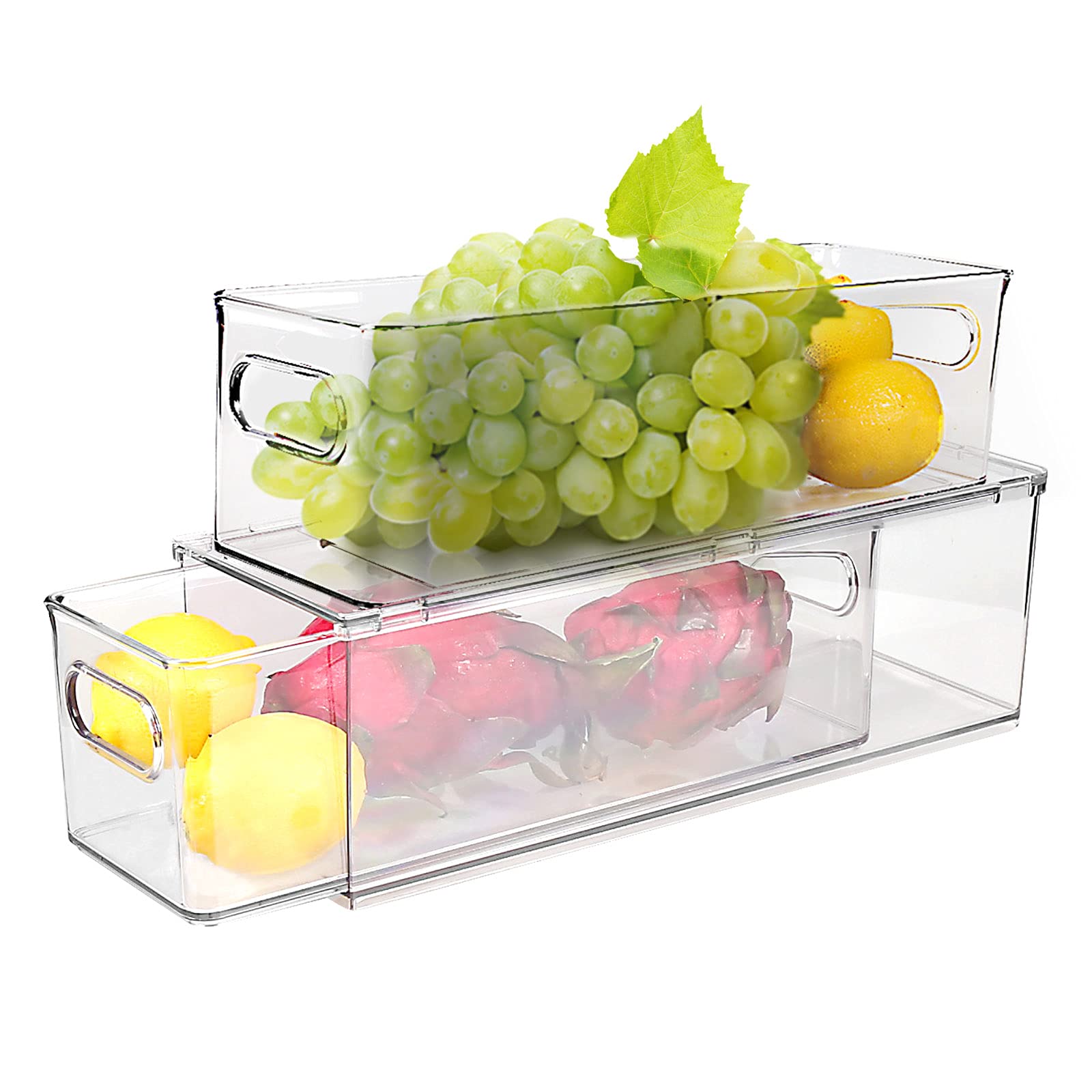 Shopwithgreen Refrigerator Organizer Bins with Pull-out Drawer, Drawable Clear Fridge Drawer Organizer with Handle, Plastic Kitchen Pantry Storage Containers