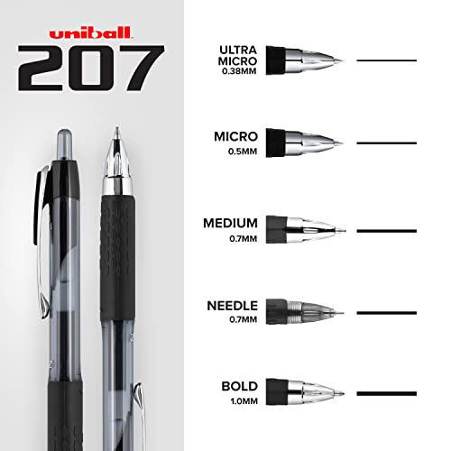 uni-ball 207 Retractable Gel Pens, Ultra Micro Point (0.38mm), Blue, 12 Count