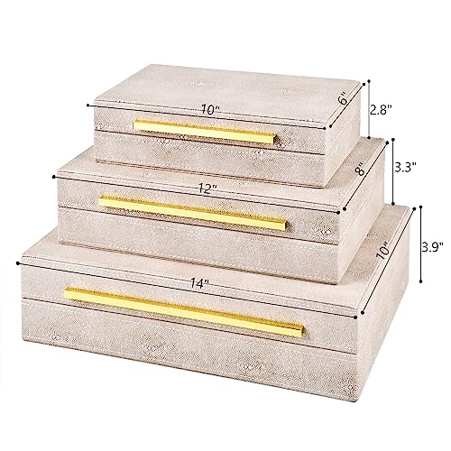 PETIARKIT Set of 3 Faux Leather Decorative Storage Boxes with Lids - Jewelry and Accessory Organizer for Women and Men, Countertop Home Decor (Beige)