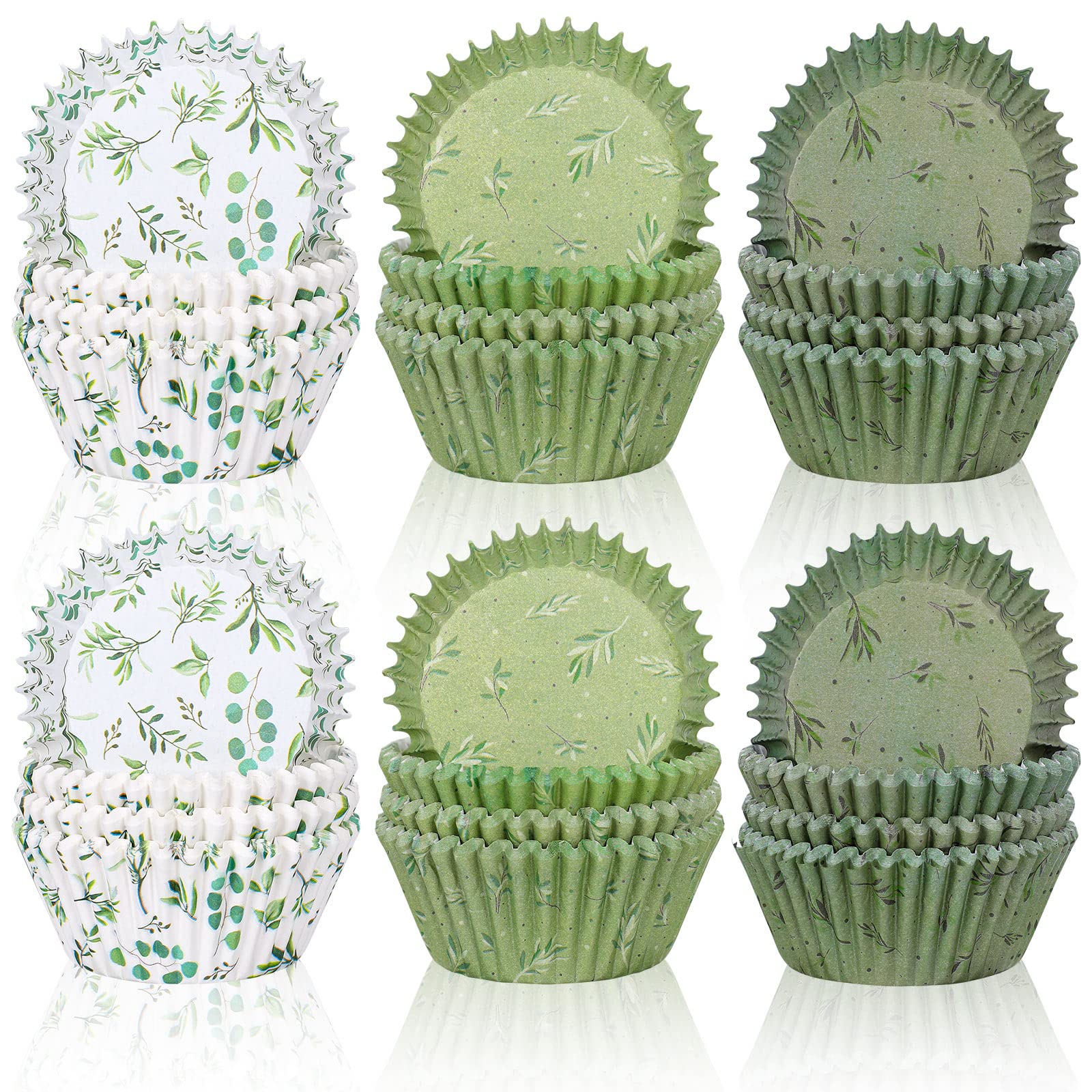 Whaline 600Pcs Greenery Cupcake Liners Eucalyptus Olive Leaf Baking Cups Sage Green Wedding Cupcake Wrappers for Baby Shower Wedding Bridal Showers Birthday Party Decorations