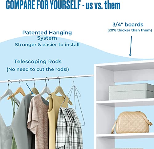 MC Modular Closets Closet Shelves Tower With Hanging Kit - Built In Organizer System Corner Organizers And Storage Shelves Shelving Expands From 52'' 120'' (EXTW-AS-25.5) (Shelves and Drawers), White