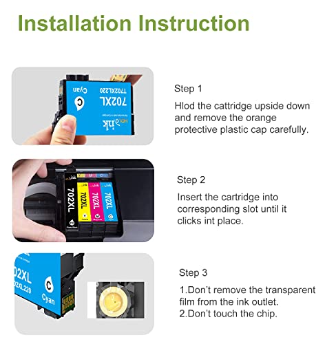 HOINKLO Remanufactured 702XL Ink Cartridge Replacement for Epson 702 T702XL T702 to use with Workforce Pro WF-3720 WF-3730 WF-3733 Printer (2 Black, 1 Cyan, 1 Magenta, 1 Yellow, 5 Pack)