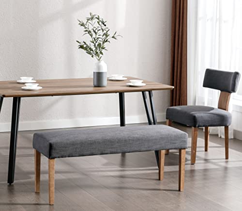 VESCASA Charcoal Linen Upholstered Dining Bench with Natural Wood Legs, 44.5" W Entryway Farmhouse Padded Bench for Dining Room, End of Bed, Kitchen, Living Room, 1 PC