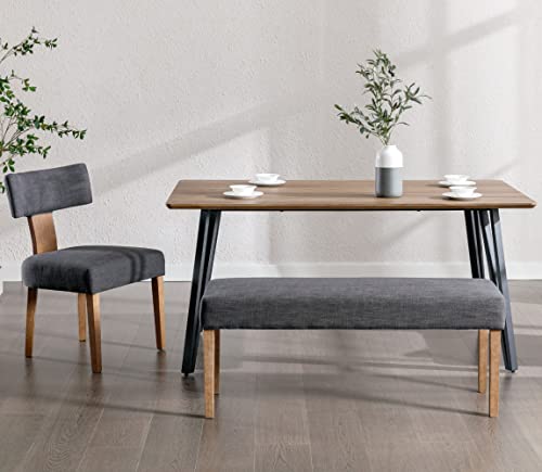 VESCASA Charcoal Linen Upholstered Dining Bench with Natural Wood Legs, 44.5" W Entryway Farmhouse Padded Bench for Dining Room, End of Bed, Kitchen, Living Room, 1 PC