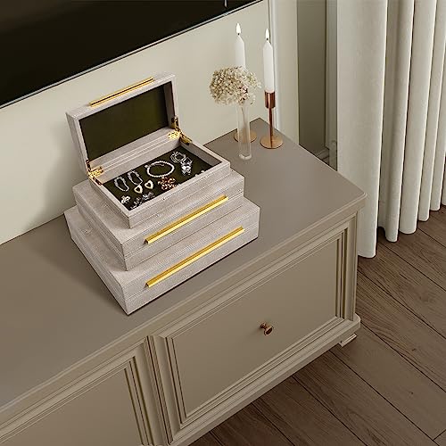 PETIARKIT Set of 3 Faux Leather Decorative Storage Boxes with Lids - Jewelry and Accessory Organizer for Women and Men, Countertop Home Decor (Beige)