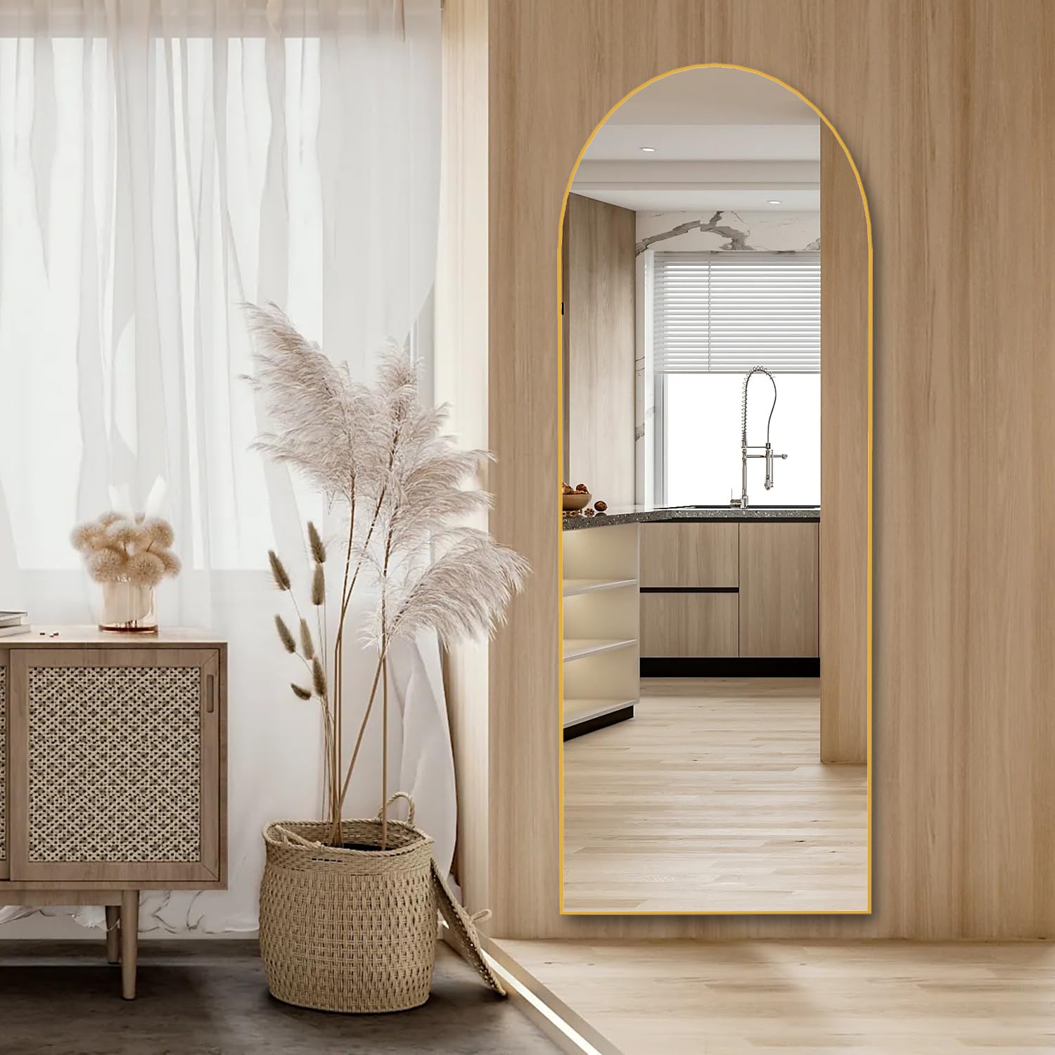 CONGUILIAO 64"x21" Full Length Mirror, Arched Floor Mirror, Full Body Mirror, Aluminum Frame Wall Mounted Mirror Dressing Mirror for Bedroom, Gold