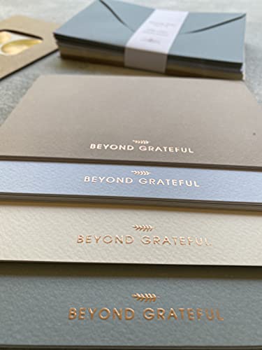 (36 Pack) Run2Print Beyond Grateful Thank You Cards With Envelopes & Gift of 36 Foiled Stickers - Elegant Dusty Blue Emboss Rose Gold Foil Pressed Blank Notes Wedding All Occasion Cards (Dusty Blue)