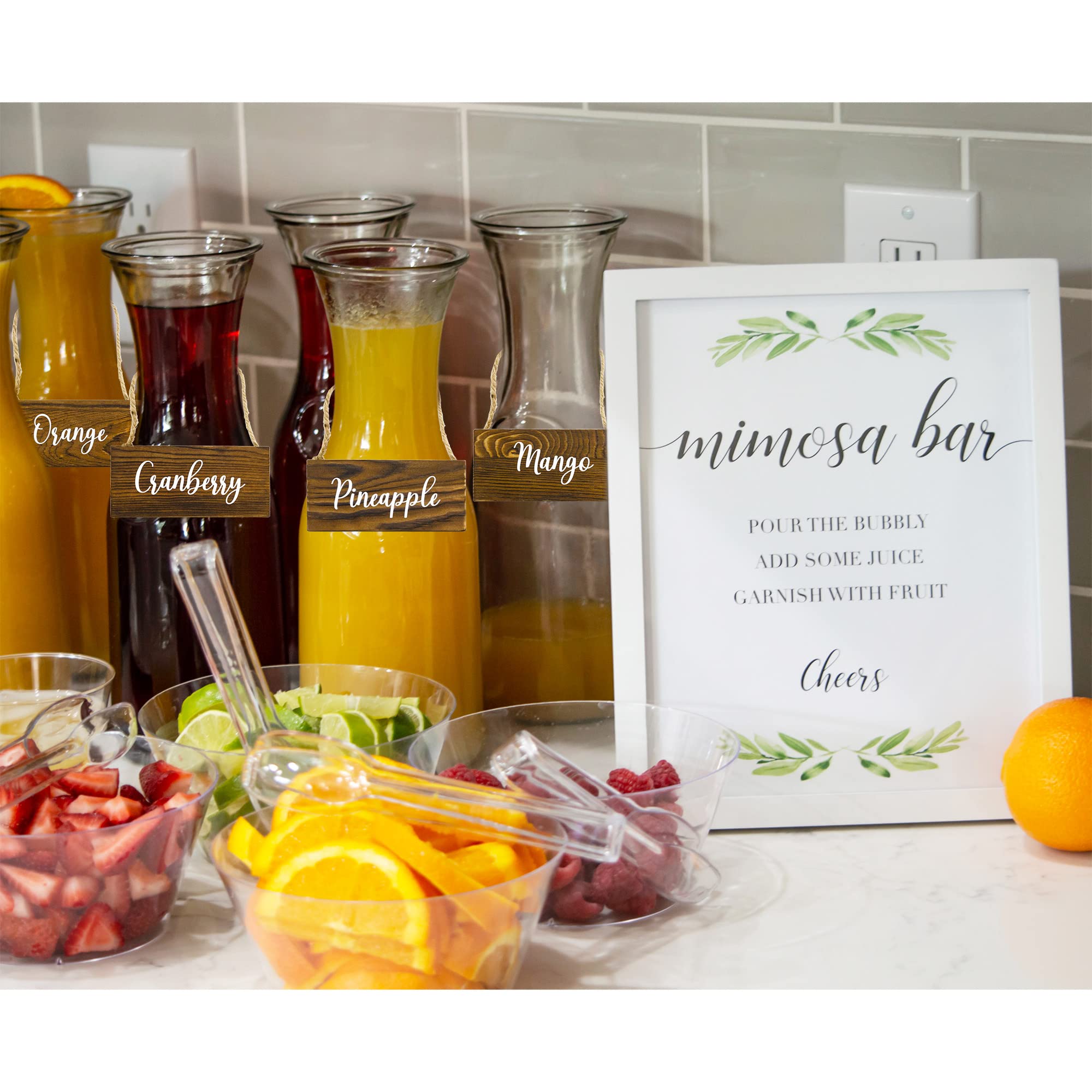 Darware Rustic Wood Beverage Signs (7-Flavor Mimosa Set); Drinks Labels for Coffee Urns, Iced Beverage Dispensers, and Carafes