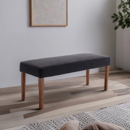 VESCASA Charcoal Linen Upholstered Dining Bench with Natural Wood Legs, 44.5" W Entryway Farmhouse Padded Bench for Dining Room, End of Bed, Kitchen, Living Room, 1 PC