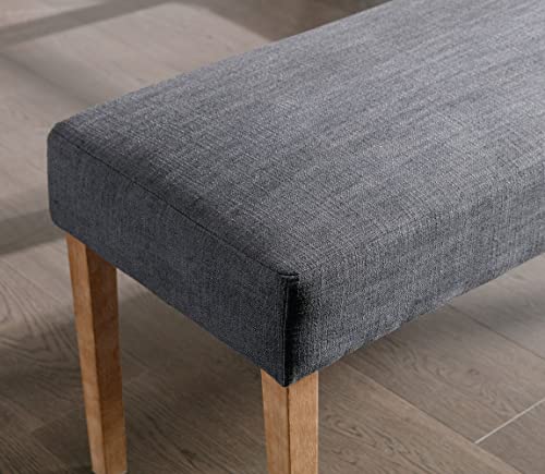 VESCASA Charcoal Linen Upholstered Dining Bench with Natural Wood Legs, 44.5" W Entryway Farmhouse Padded Bench for Dining Room, End of Bed, Kitchen, Living Room, 1 PC