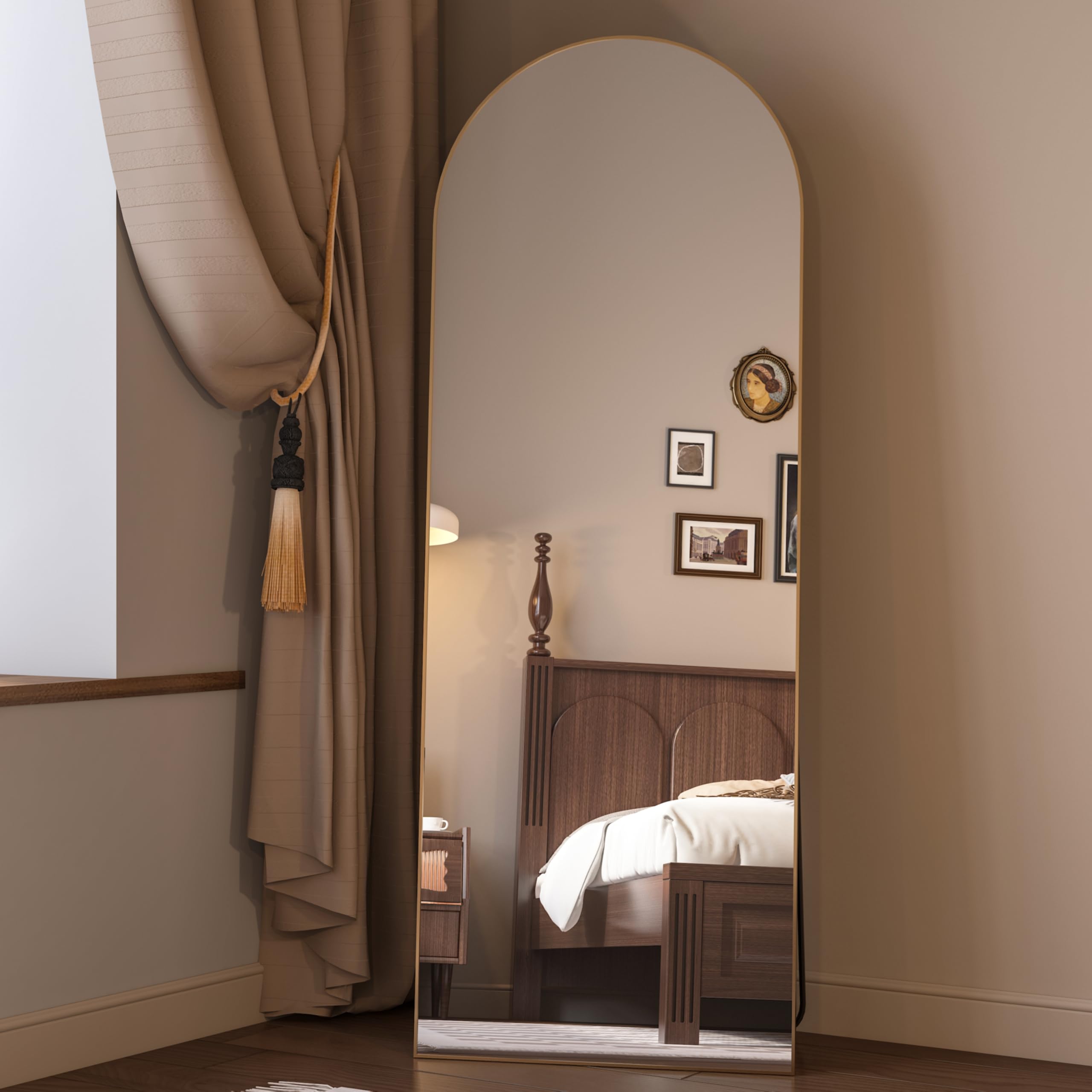 CONGUILIAO 64"x21" Full Length Mirror, Arched Floor Mirror, Full Body Mirror, Aluminum Frame Wall Mounted Mirror Dressing Mirror for Bedroom, Gold
