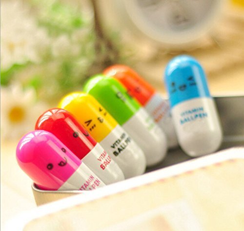 24pcs Vitamin pill Ballpoint Pen, Novelty Retractable Gift Ball pen with Smiling Face Cute Cartoon Emotion
